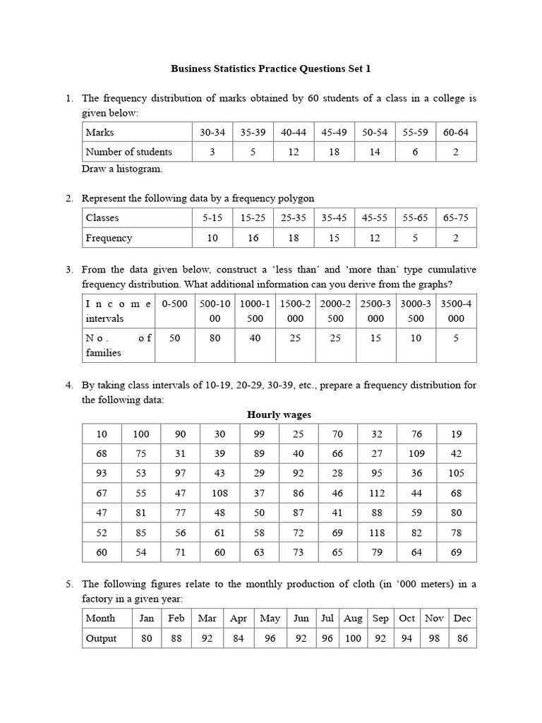Open Business Statistics Practice Questions Set 1 3 | PDF