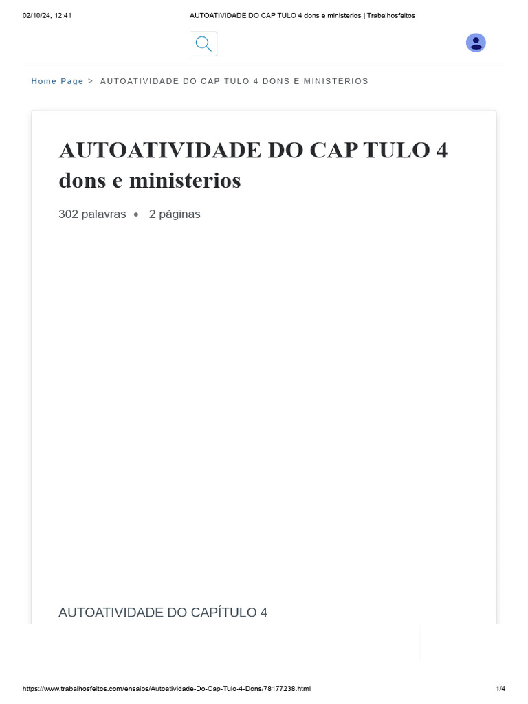 AUTOATIVIDADE DO CAP TULO 4 Dons e Ministerios - Trabalhosfeitos | PDF
