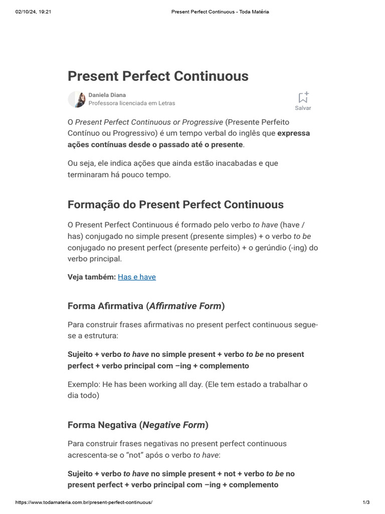 Present Perfect Continuous - Toda Matéria | PDF