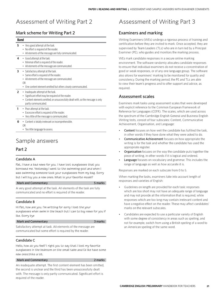 ambridge Writing Sample Answers | PDF