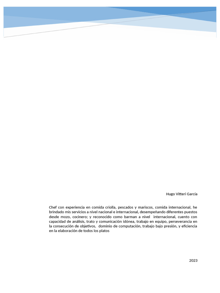 CV Hugo 2023 | PDF | Preparación de comida y bebida | Cocina, comidas y ...
