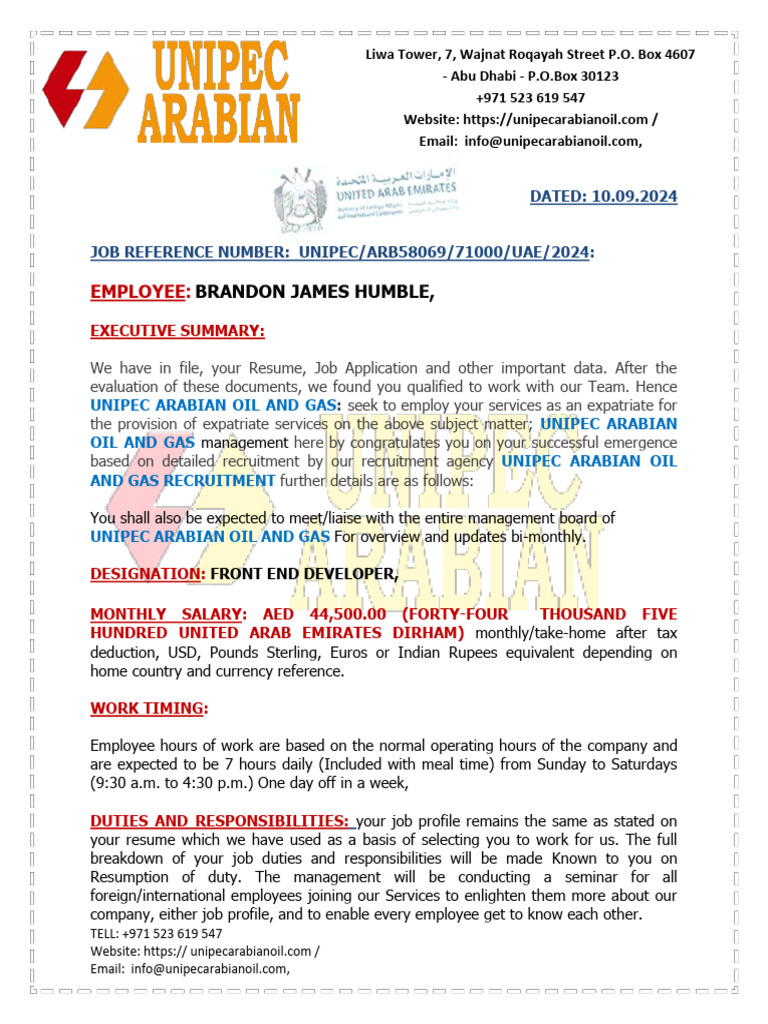 UNIPEC ARABIAN OIL..Brandon James Humble | PDF