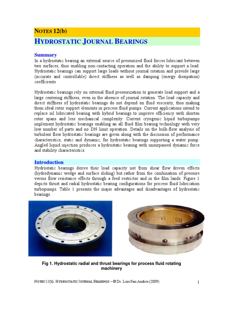 Notes12b Hydro Static Bearings | PDF | Fluid Dynamics | Bearing ...