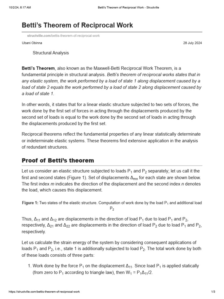 Betti's Theorem of Reciprocal Work - Structville | PDF | Force | Teaching Methods & Materials