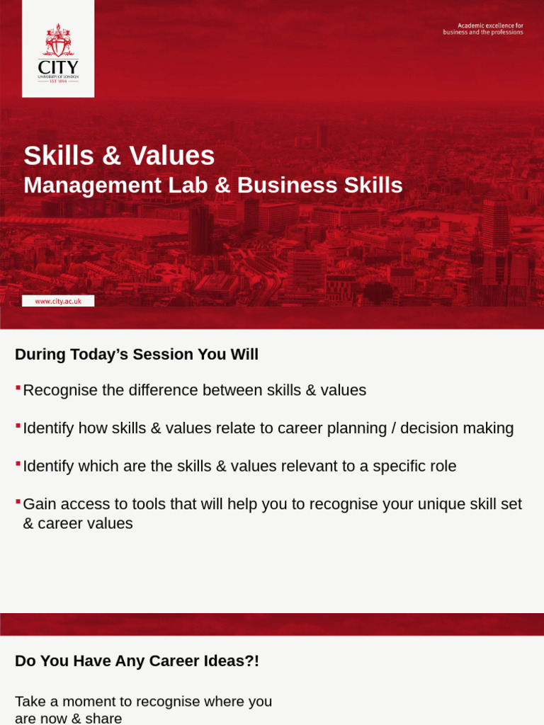 Careers Workshop - Skills Values - Slides | PDF
