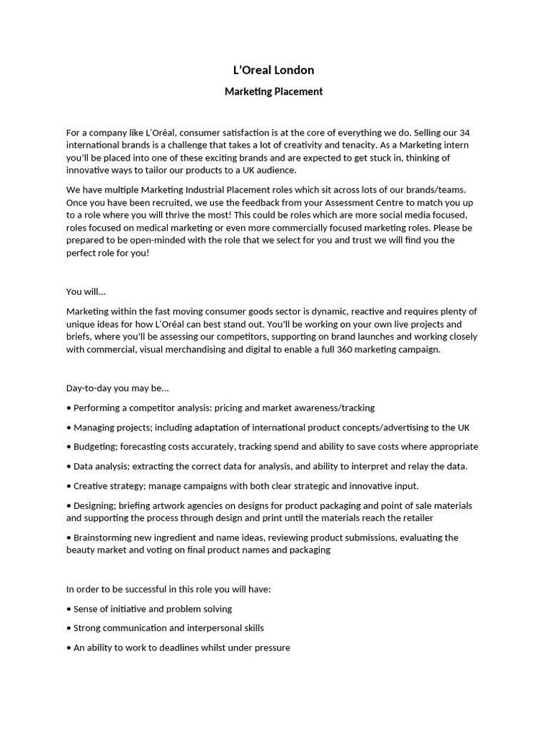 Internship - L'Oreal - Marketing | PDF