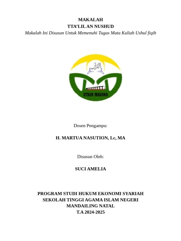 Makalah Ta'Lil An Nushud Suci Amelia | PDF | Islamic Philosophy | Islamic Theology