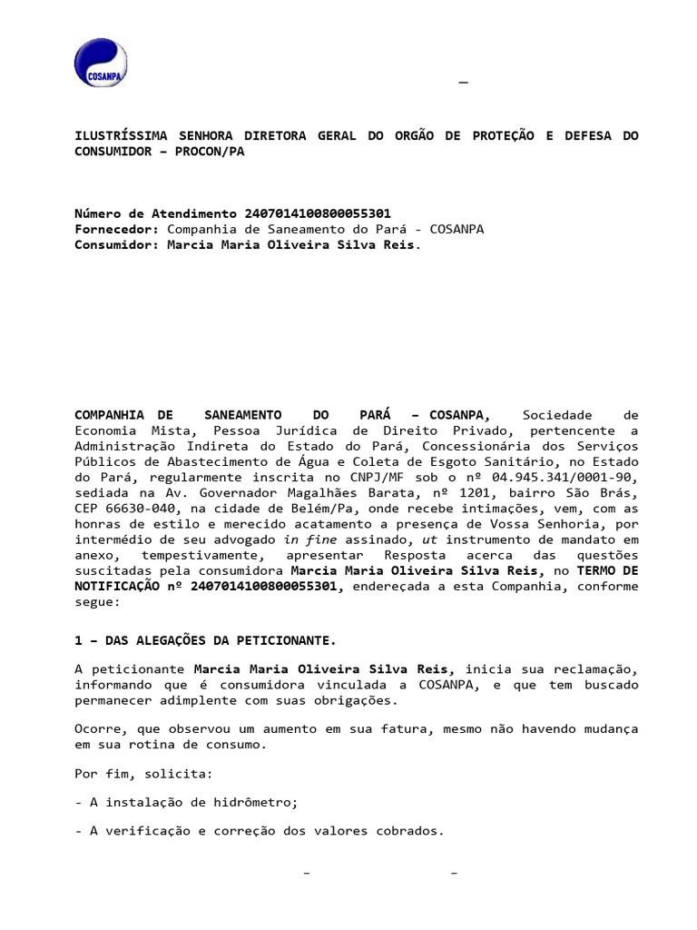 Resposta Ao Procon - Proc. Marcia Maria O. Silva Reis. | PDF