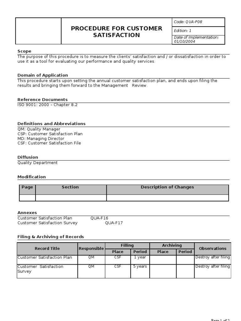 QUA-P08 Procedure For Cust Sat | PDF