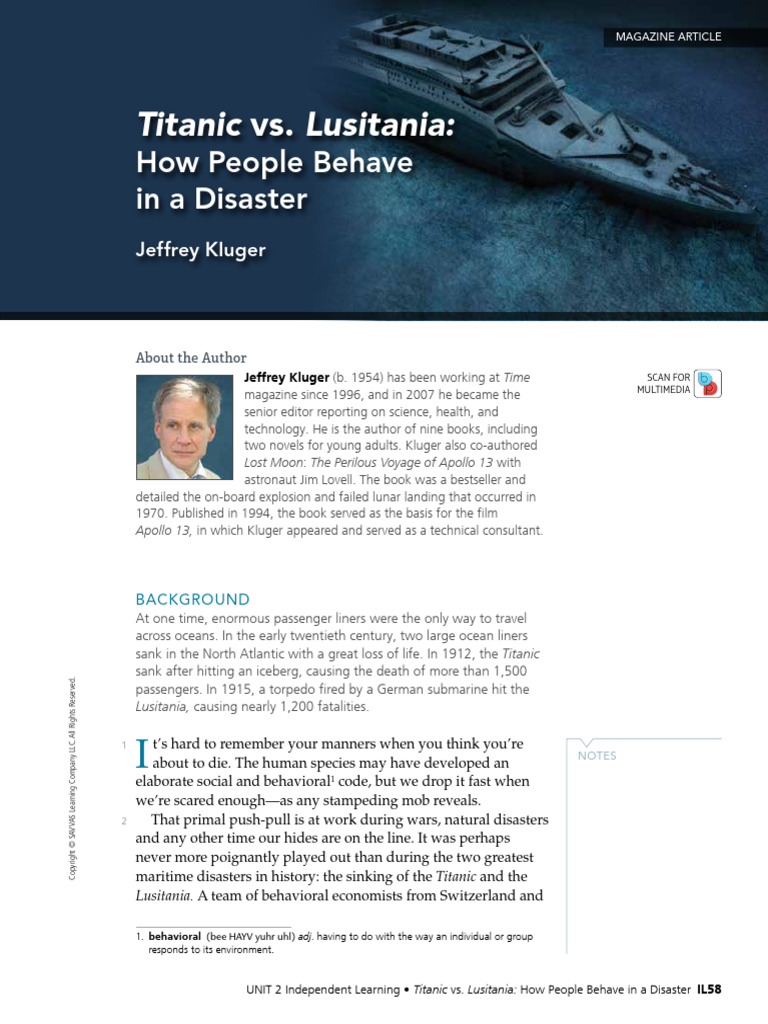 Lusitania V Titanic Passage | PDF