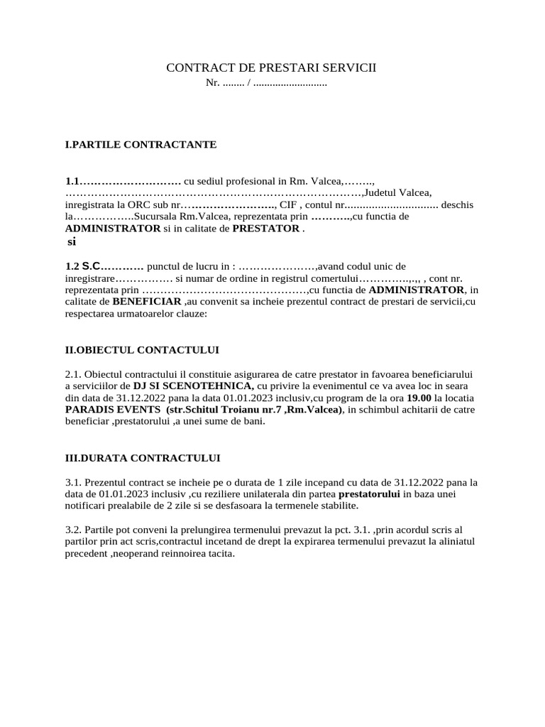 CONTRACT DE PRESTARI SERVICII - Doc - 1 | PDF | Law
