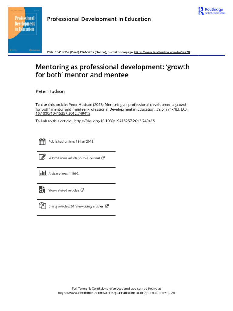 Mentoring as professional development growth for both mentor and mentee ...