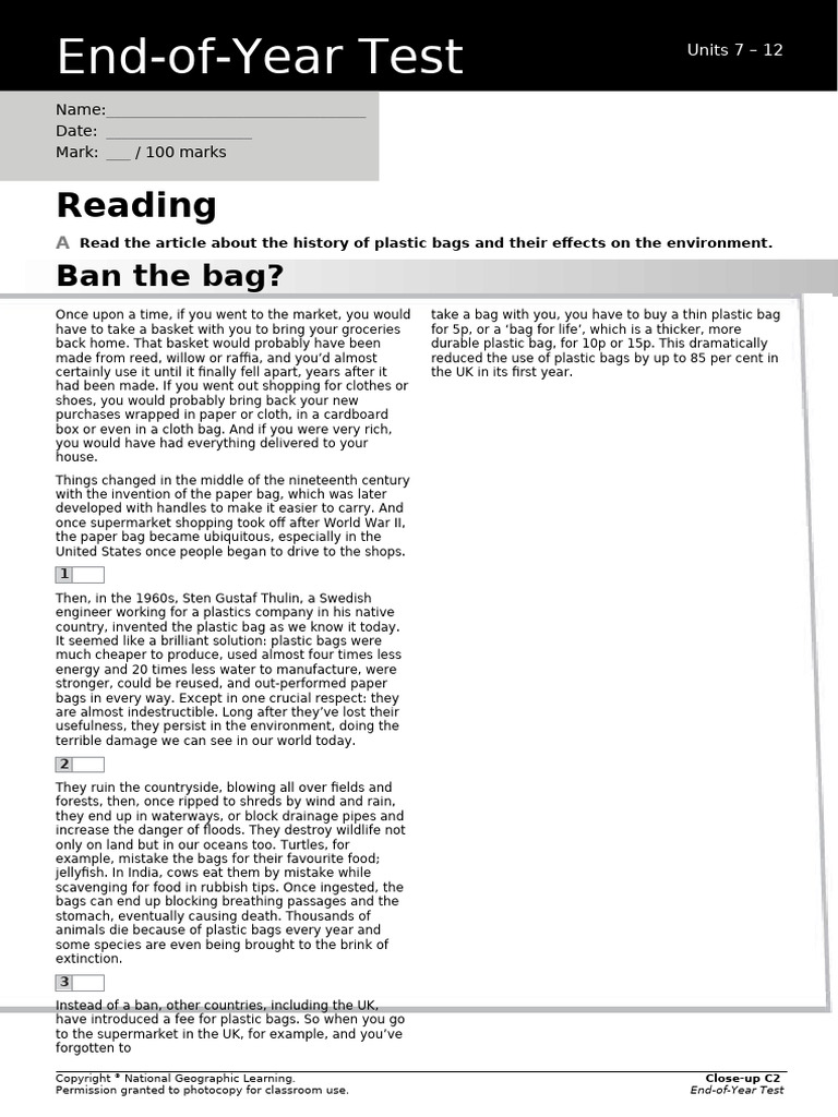 C2 Editable End-Of-Year Test | PDF