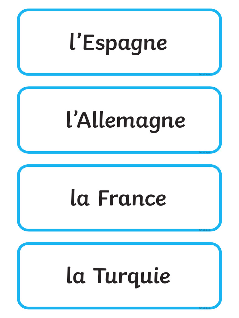 Countries of The World French Word Cards - Ver - 4 | PDF