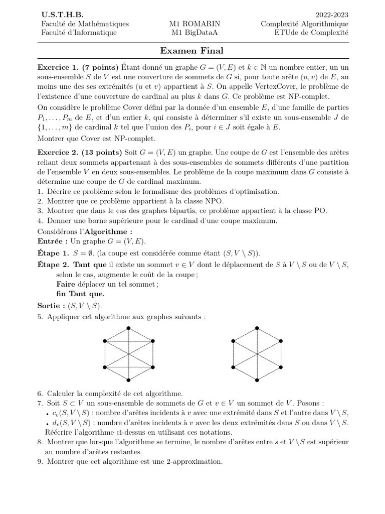 Corrige Type Examen Complexite-ETUC 2022-2023 | PDF