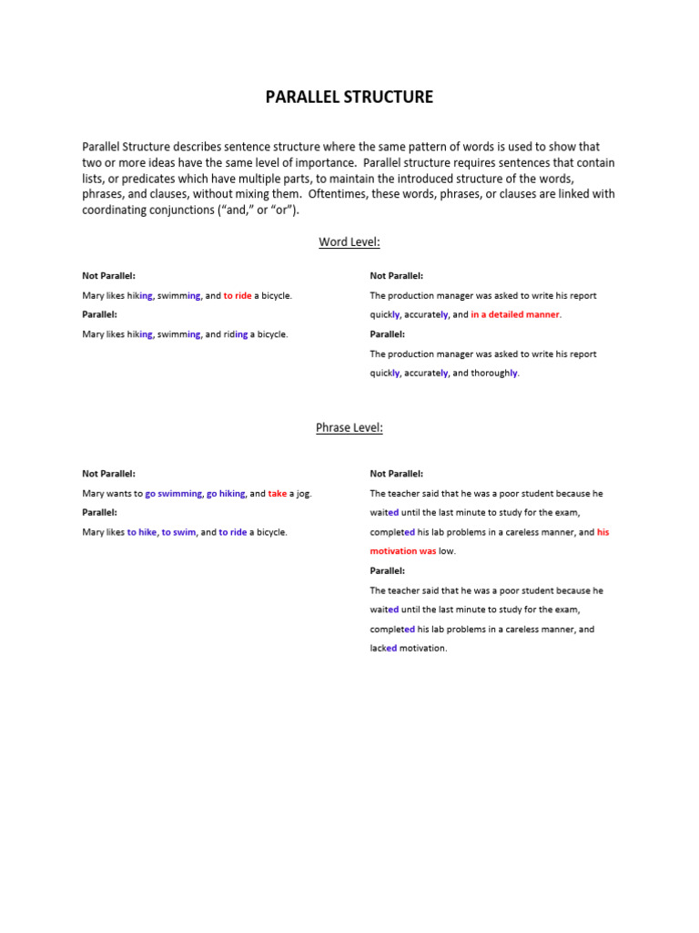 Parallel Structure Stu Pdf Clause Sentence Linguistics