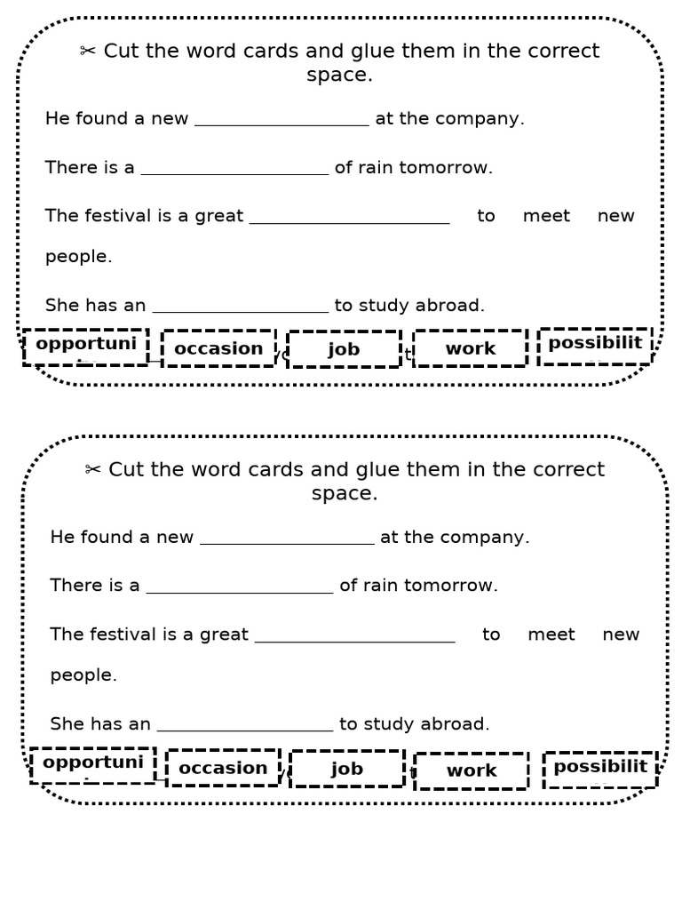 Work Job Ocassion Opportunity Sentences | PDF