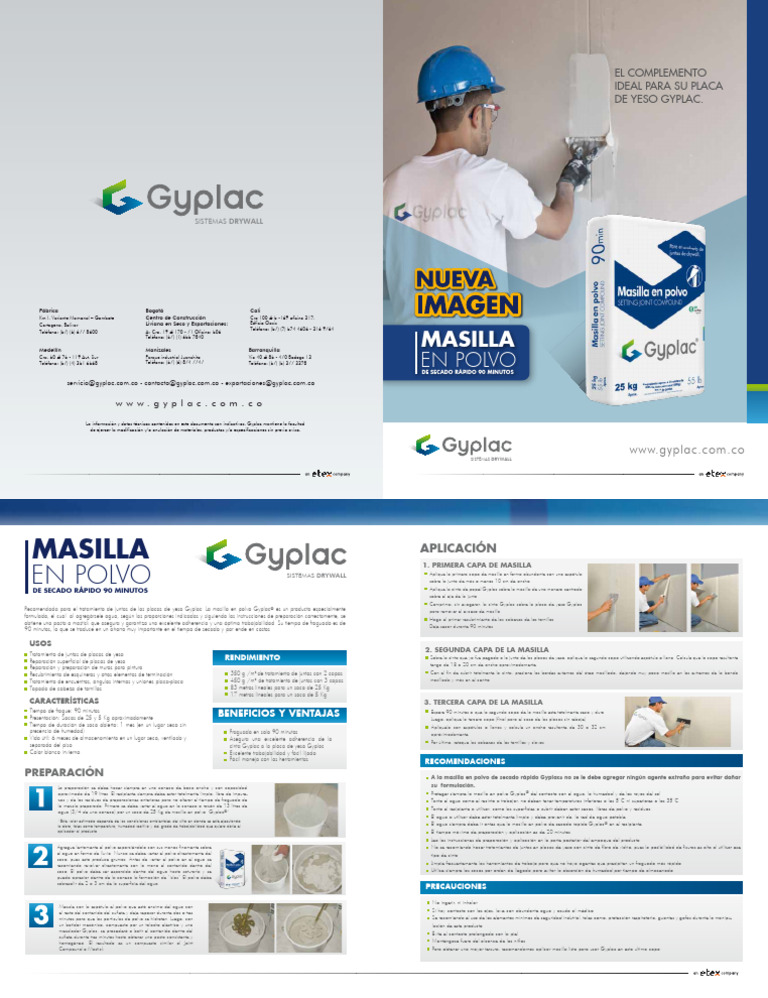 Ficha Técnica Masilla en Polvo Gyplac | PDF