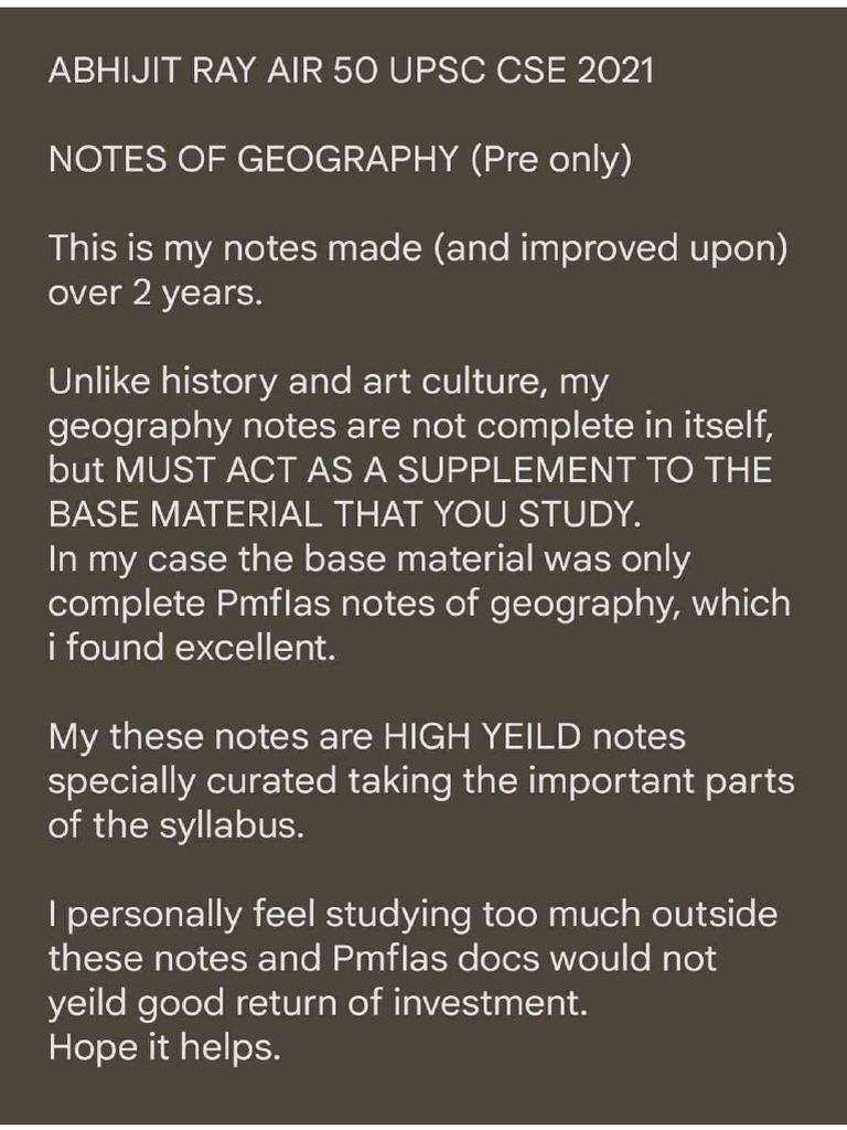 Abhijit Ray Geography Pre Only High Yeild Supplementary Notes | PDF
