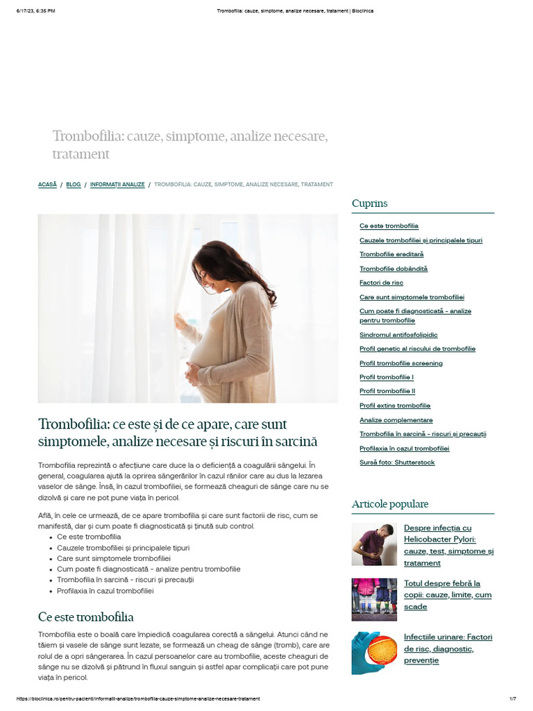 Trombofilia - Cauze, Simptome, Analize Necesare, Tratament - Bioclinica ...