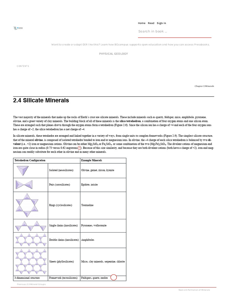 2.4 Silicate Minerals ®C Physical Geology | PDF