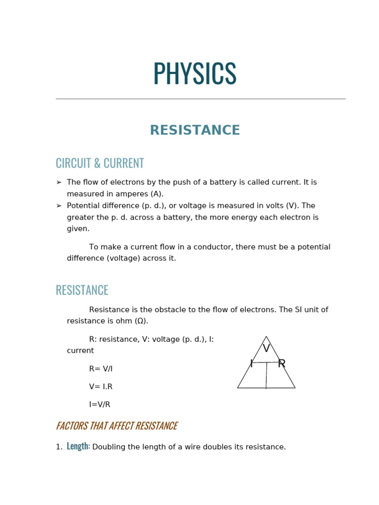 Resistance Notes | PDF | Electrical Resistance And Conductance ...