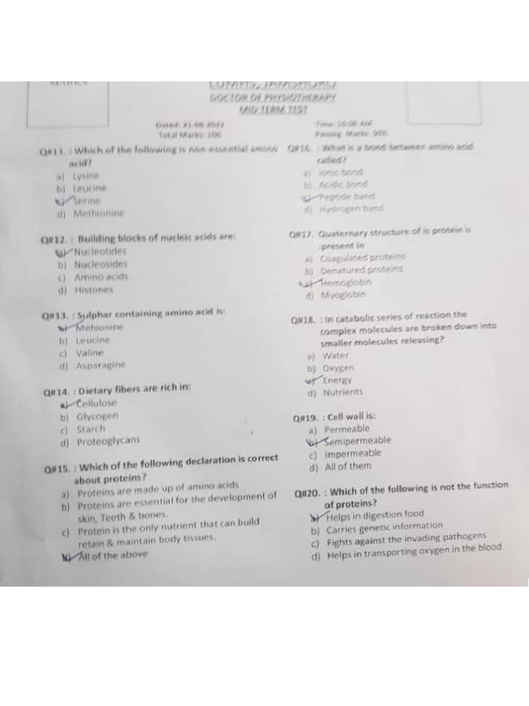 Biochemistry LUMHS MID | PDF