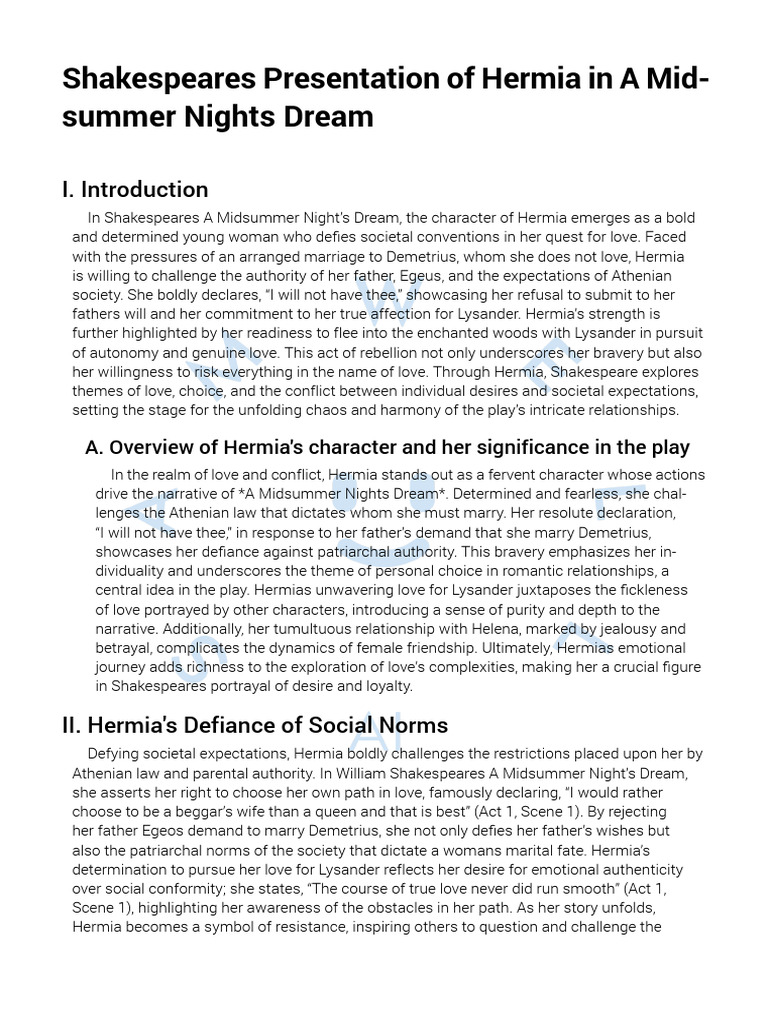 Shakespeares Presentation of Hermia in A Midsummer Nights Dream | PDF