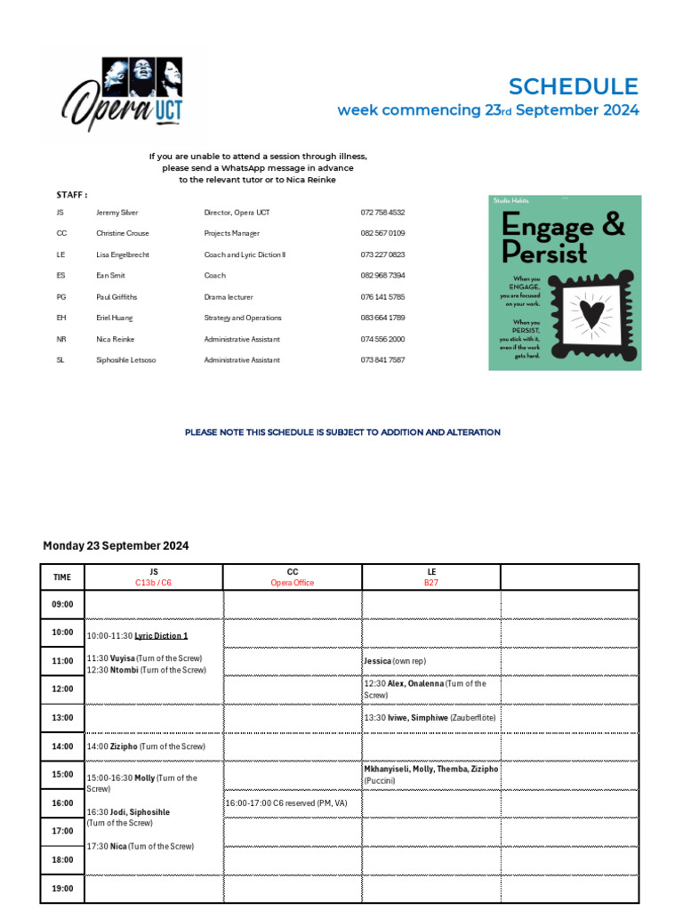 Weekly Schedule - WC 2024 - 09 - 23 | PDF | Opera | Classical Music