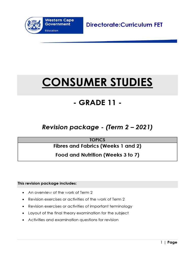 Consumer Studies GR 11 REVISION TERM 2 2021 FINAL | PDF