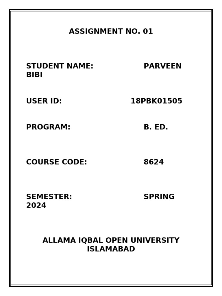 ASSIGNMENT NO. 1 Balochi 8624 | PDF