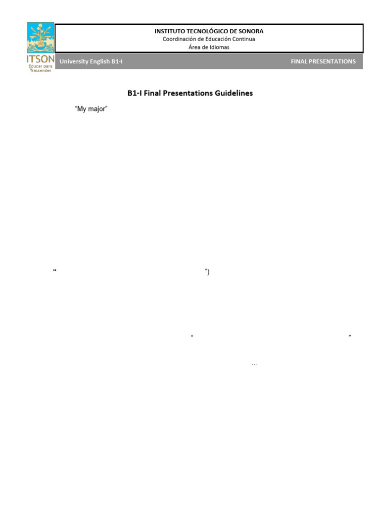Final Presentations Guidelines B1-I (August - December 2023) | PDF