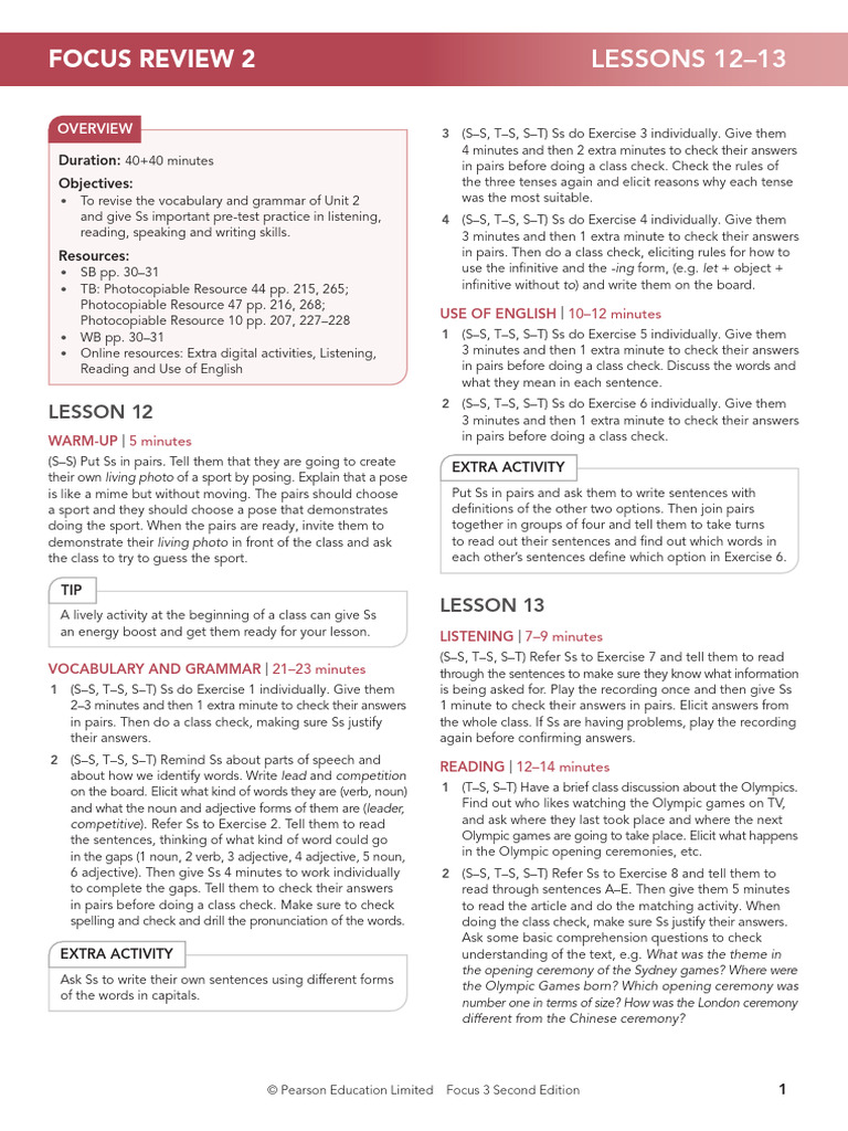 Focus3 2E LessonPlans U02 Lesson12 13 Review | PDF