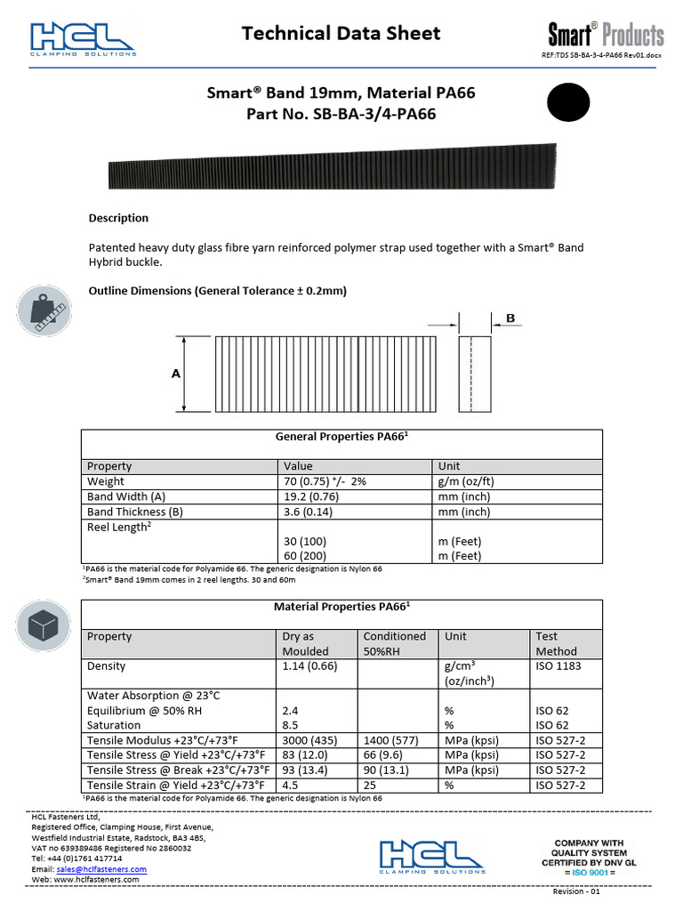 Datasheet - SmartBand Strap HCL SB-BA-3-4-PA66 Rev01 | PDF