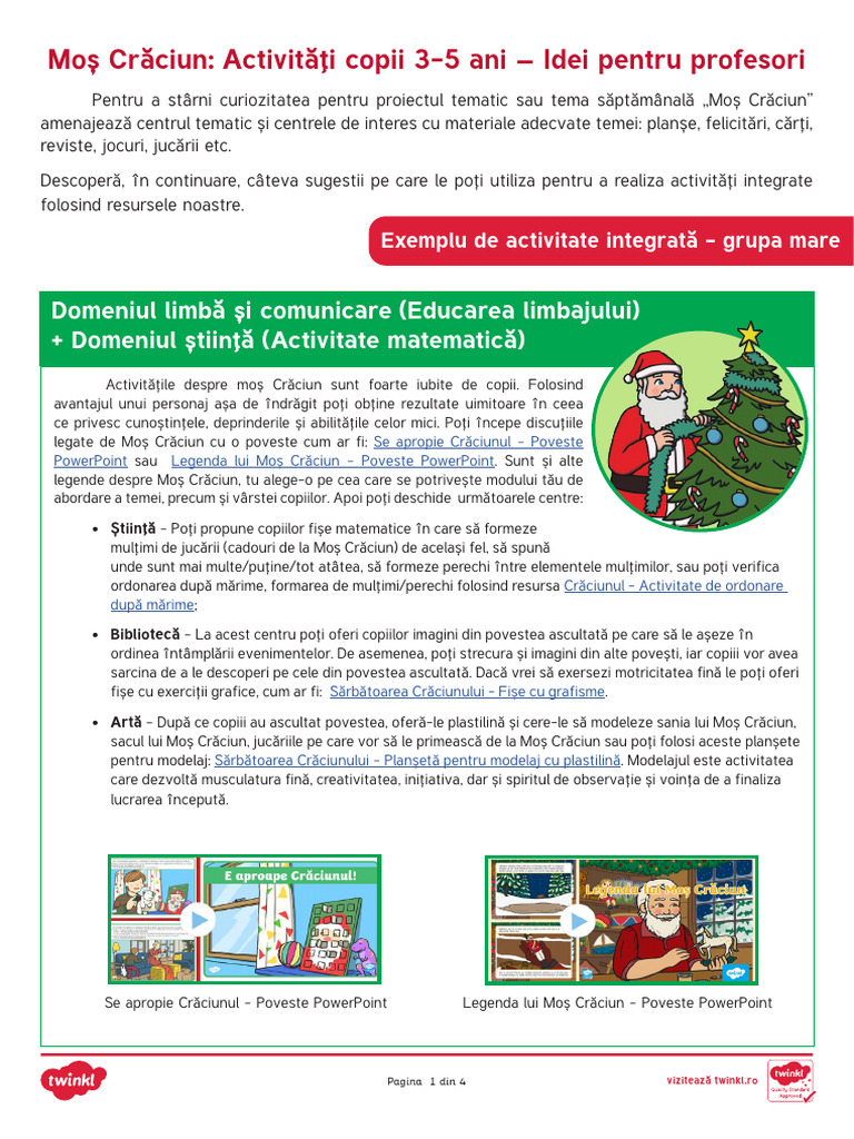 Mos Craciun Activitati copii 3-5 ani - Idei pentru profesori | PDF