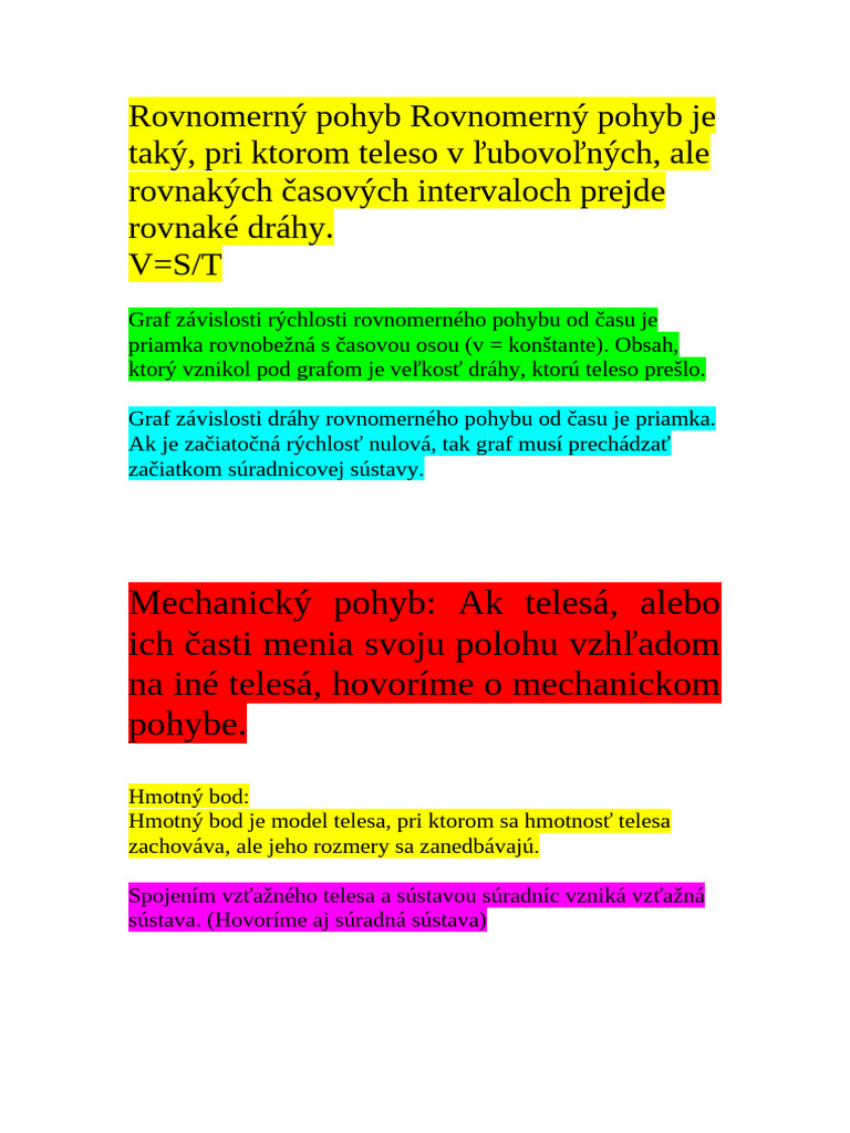 Rovnomerný Pohyb Rovnomerný Pohyb Je Taký | PDF