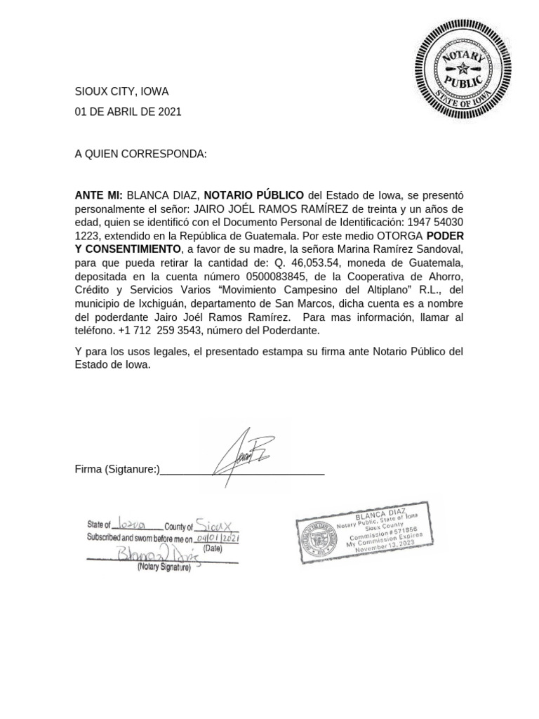 Carta Poder Jairo Joel | PDF