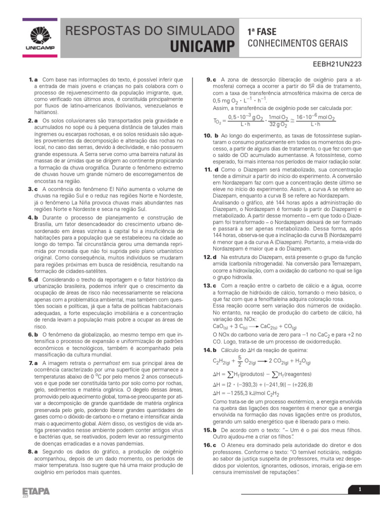 unicamp simulado | PDF