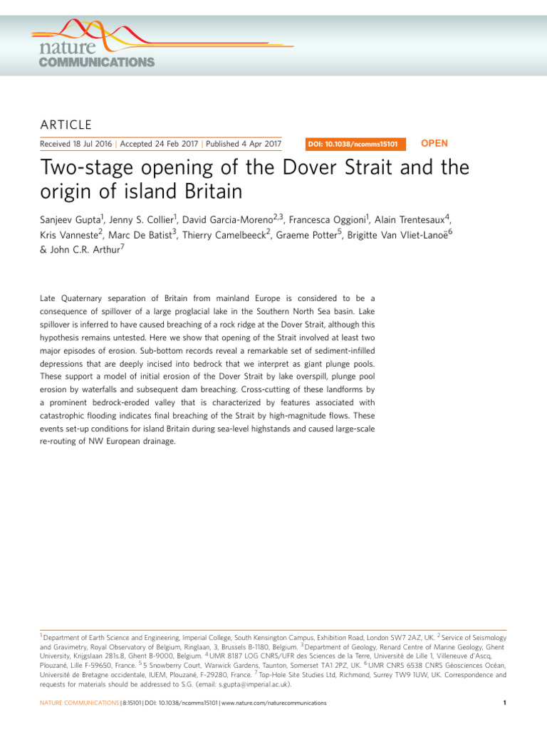 Two-Stage Opening of The Dover Strait and The | PDF