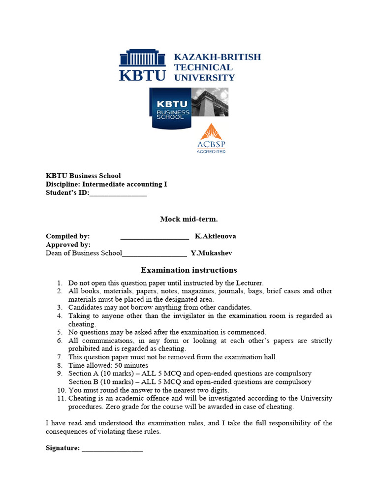 Intermediate Accounting Mock Exam | PDF | Financial Accounting