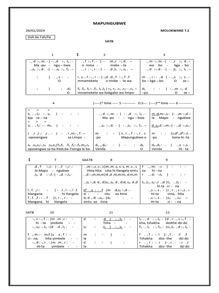 Mapunkubwe Folk Song | PDF