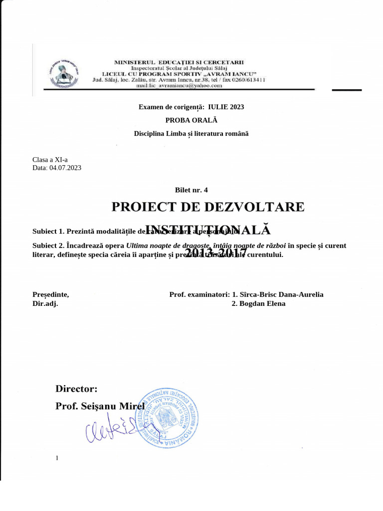 Clasa 11, Bilet nr.4 | PDF