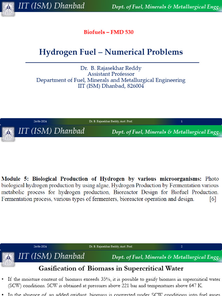 Hydrogen Production Module 5 - Part 3 Numericals 0 | PDF