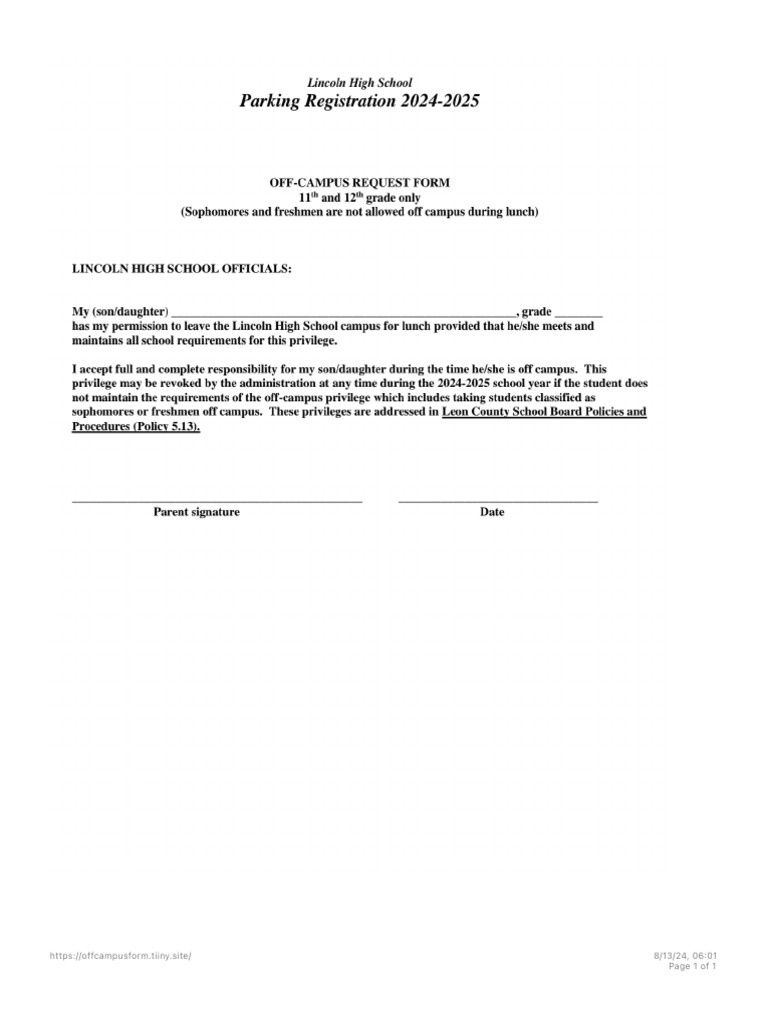Off Campus Request Form | PDF