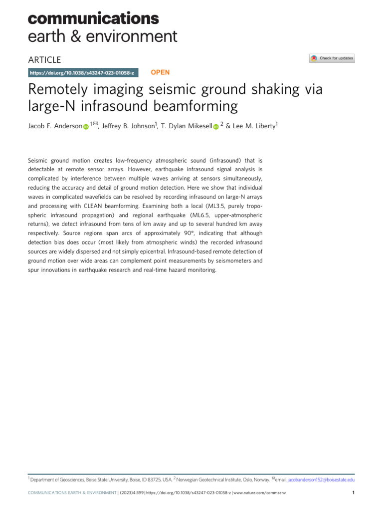 Remotely Imaging Seismic Ground Shaking Via Large-N Infrasound ...
