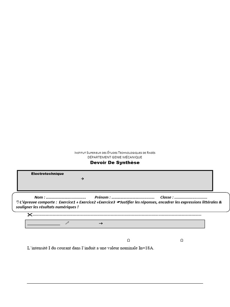 Devoir de Synthèse Électrotechnique 2023 | PDF