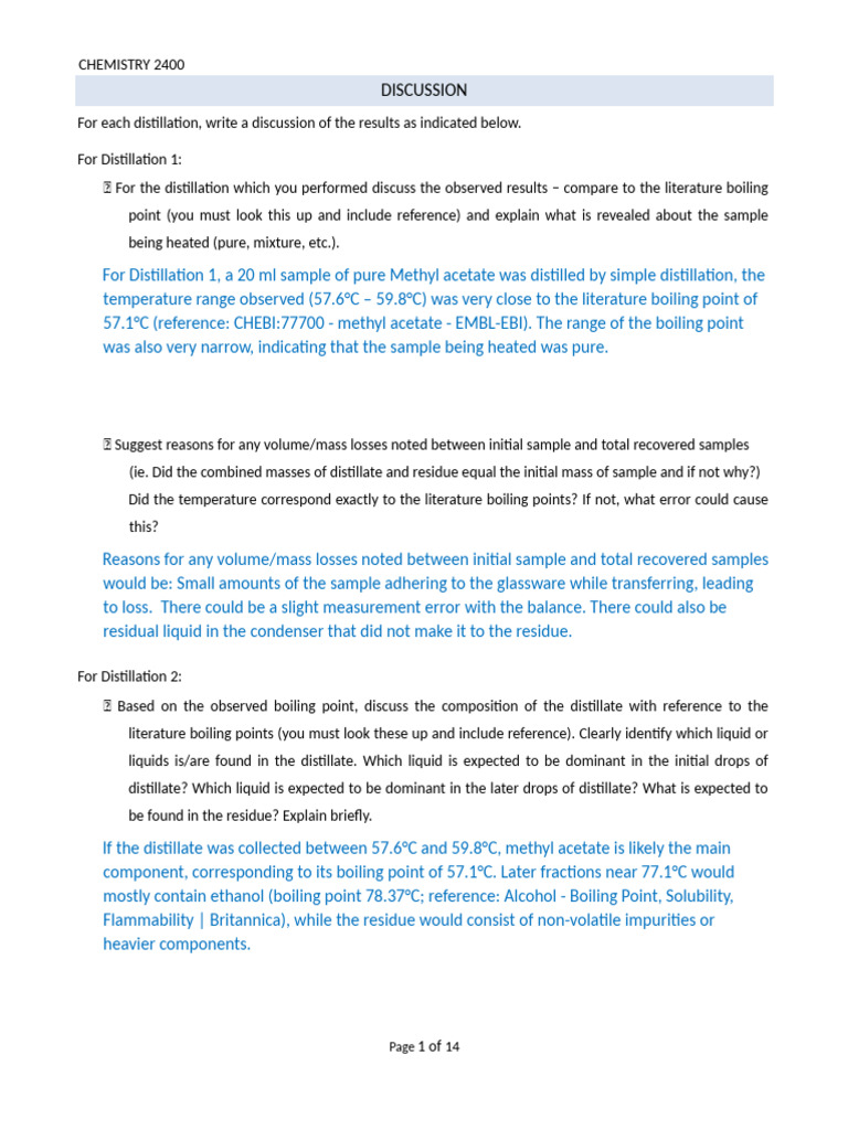 EXPERIMENT 1 DISTILLATION lab | PDF