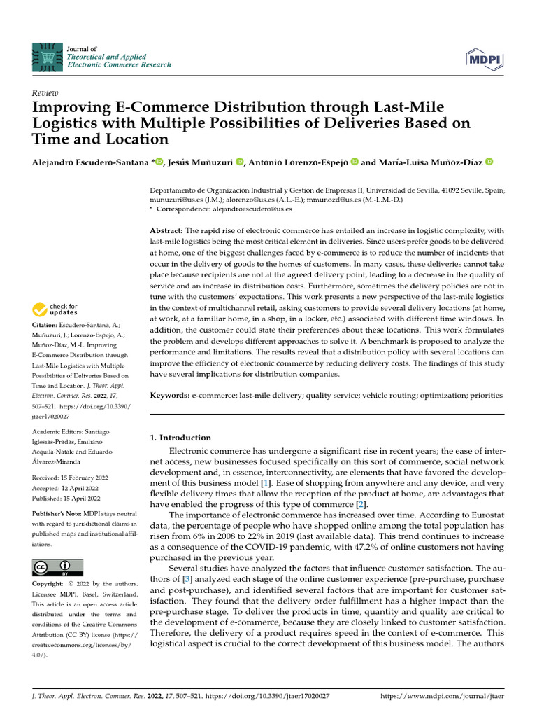 Improving E-Commerce Distribution Through Last-Mil | PDF