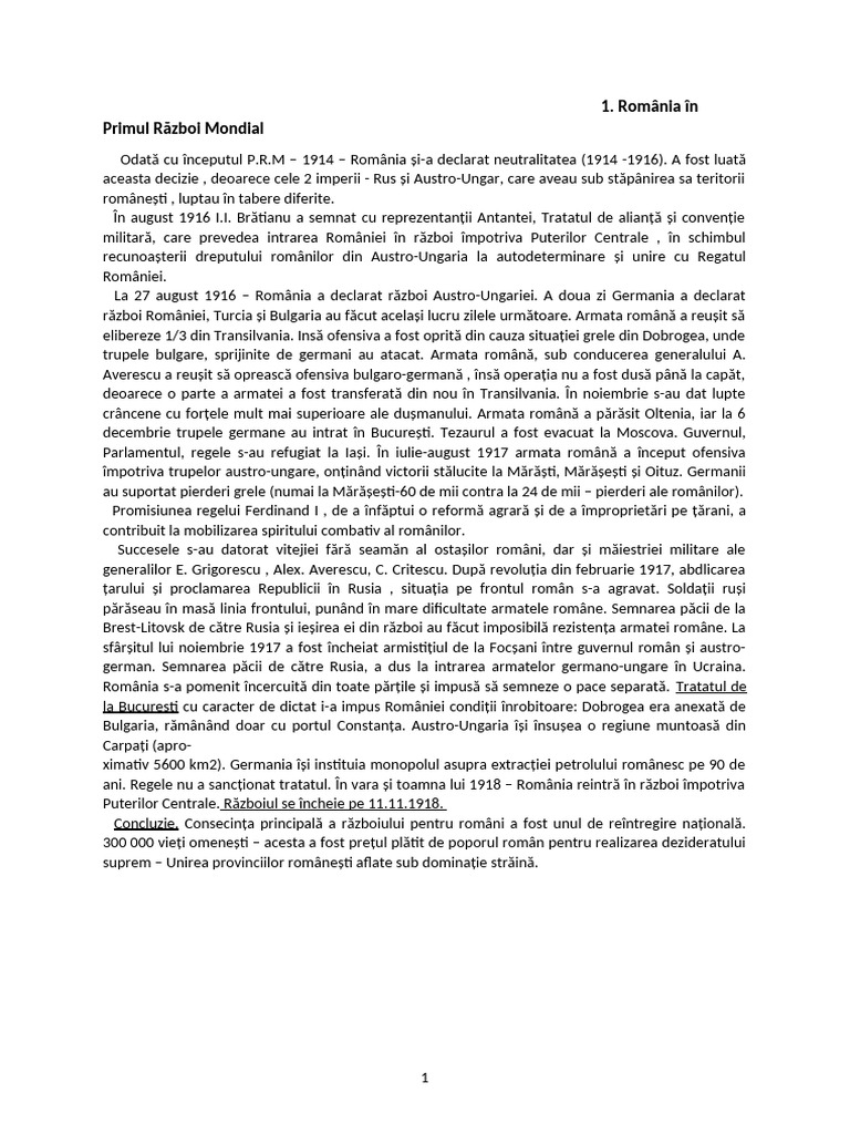 Rezumate cl.9, Istoria Românilor Și Universală | PDF