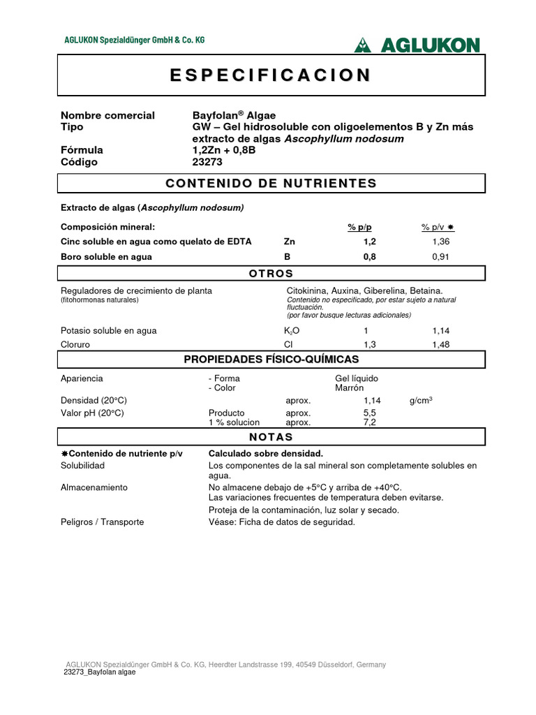 Bayfolan Algae Bayer Ficha Tecnica Peru | PDF